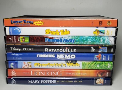 8 DVD LOT Kids Movies Looney Tunes Lion King Nemo Shark Tale Flushed ...