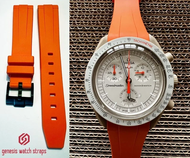 ORANGE &MISSION TO& Rubber Watch Strap Omega Moon Swatch Speedmaster ...