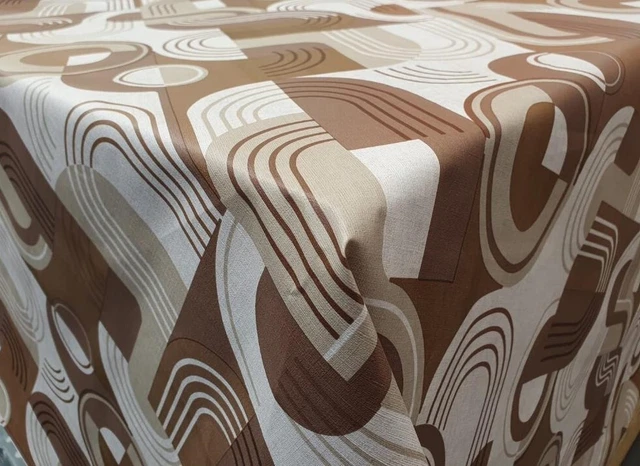 RETRO GEOMETRIC BROWN Chocolate Texture Linen Feel PVC Plastic Vinyl ...