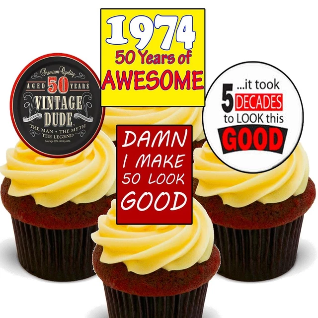 50th Birthday Male 1974 Edible Cupcake Toppers Stand Up Fairy Cake
