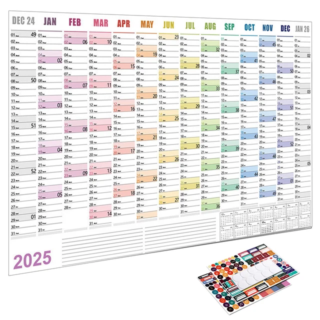 2025 YEARLY WALL Planner Calendar Annual Chart Holiday Home Stickers ...