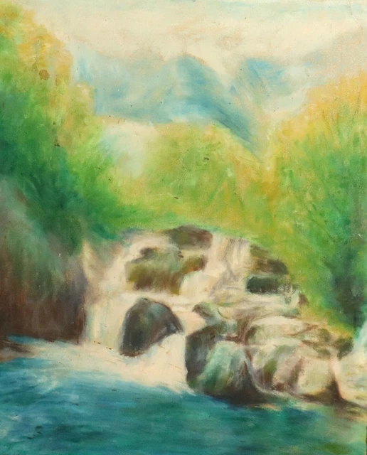 TABLEAU ANCIEN HUILE impressionniste paysage cascade EUR 151,89 - PicClick FR
