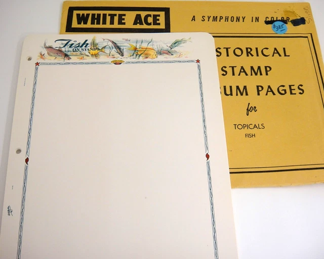 WHITE ACE 12 Blank Topical Fish Illustrated Border Pages NOS £3.19 ...