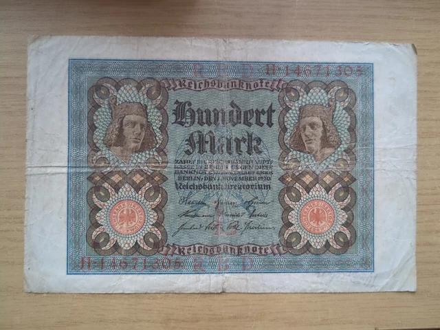 GERMAN BANKNOTE, OLD money, Reich, 100 Mark, Berlin 1920 @ £5.43 ...