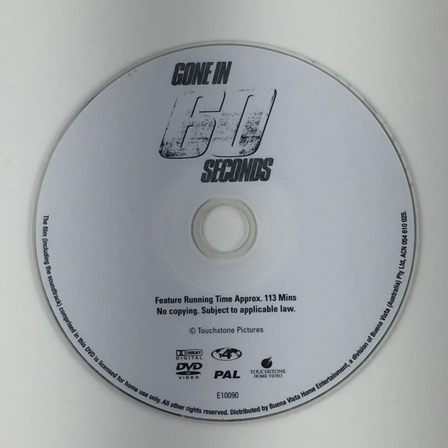 GONE IN 60 Seconds (DVD, 2000) Disc Only | Action, Nicolas Cage $3.50 ...