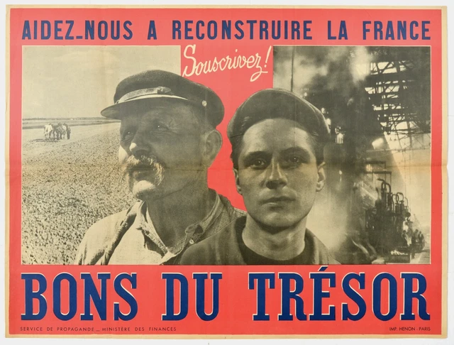 ORIGINAL VINTAGE PROPAGANDA Poster Help Rebuild France 1940s £120.00 ...