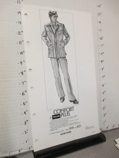 HAGGAR 1976 MEN'S clothing sales ad sheet COMFORT PLUS crepe stitch ...