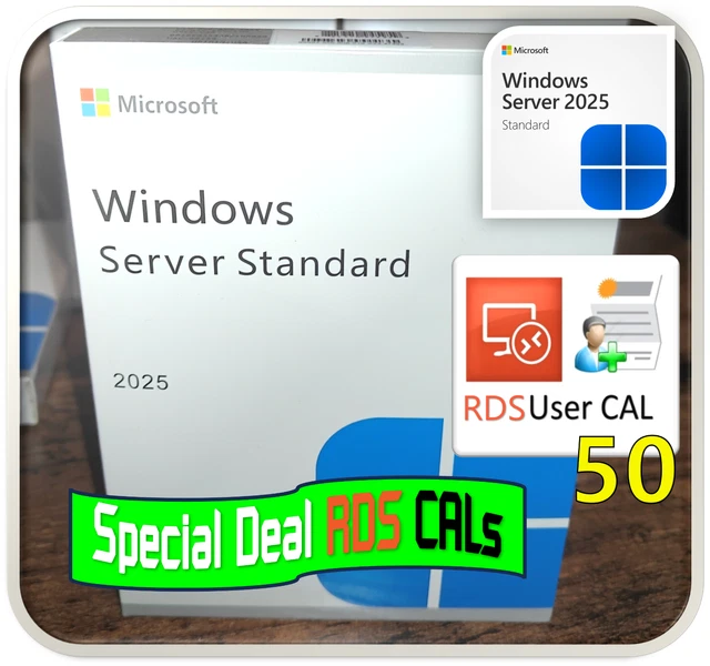 WINDOWS SERVER 2025 Standard License with 50 RDS User CALs DEAL ...