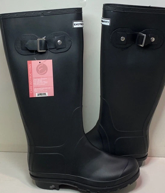 EXOTIC IDENTITY ORIGINAL Tall Rain Boots Waterproof Premium Black Women ...