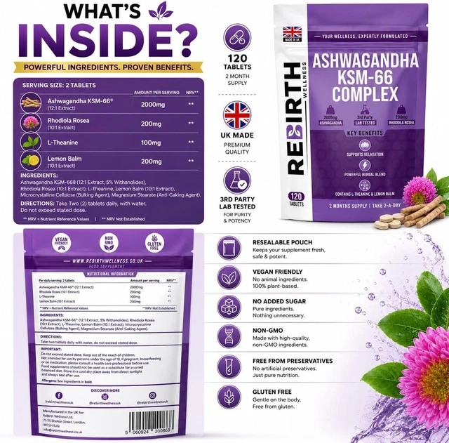 CORTISOL SUPPORT SUPPLEMENT with Ashwagandha KSM 66, Rhodiola, L ...