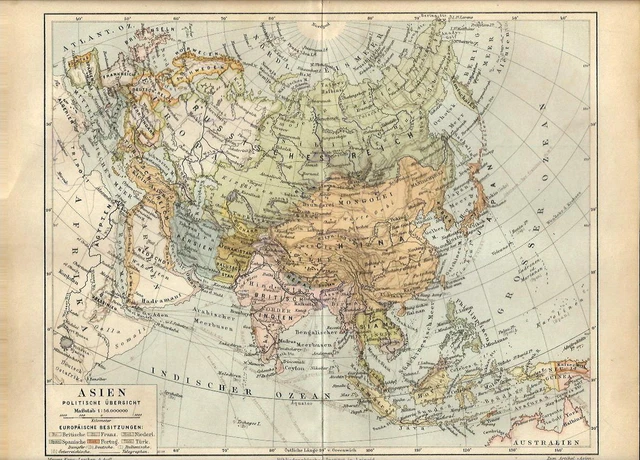 CARTA GEOGRAFICA ANTICA ASIA 1890 Old antique map EUR 15,00 - PicClick DE