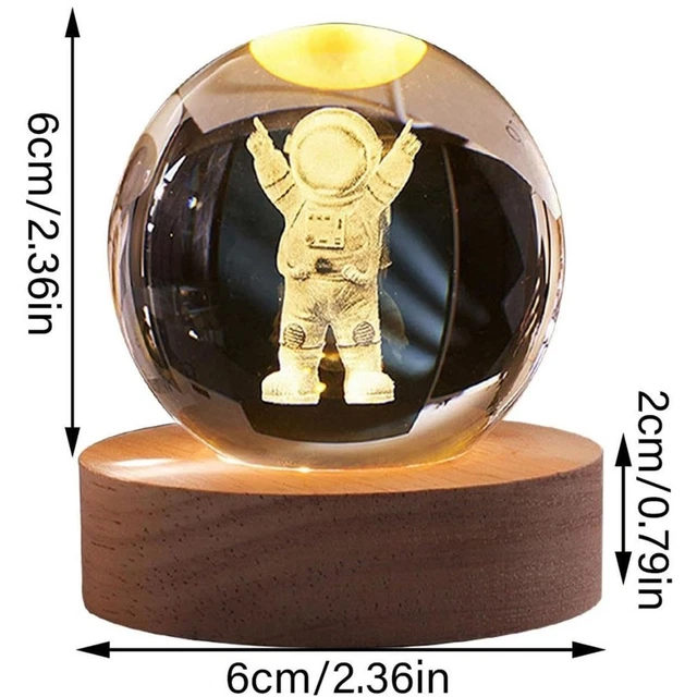 3D CRYSTAL BALL Night Light LED Galaxy Planet Moon Lamp USB 6cm with ...
