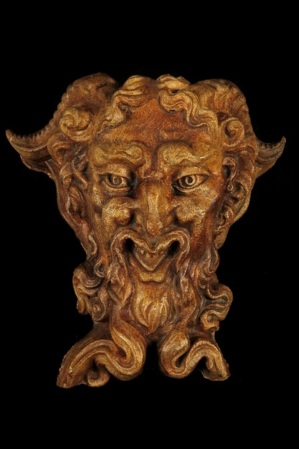 ANCIEN MASCARON EN plâtre patiné tête de Faune ou de Satyre / Cabinet ...