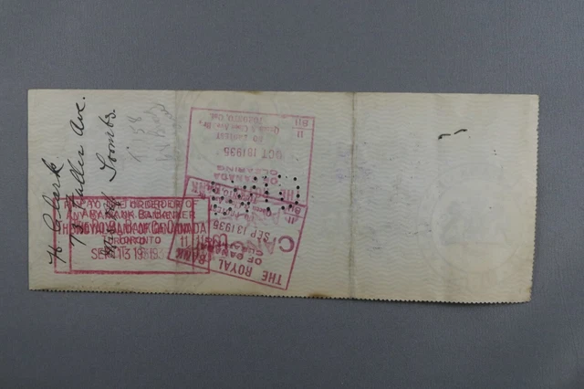 *KENGO* ROYAL BANK of Canada 1935 Cheque revenue stamp KGV #219 3c ...