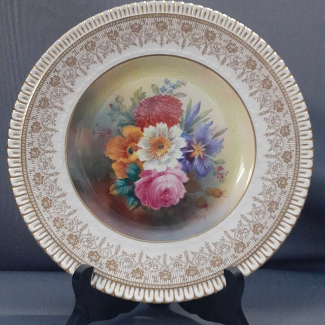 NICE GEORGE JONES Crescent China Gilded Hand Painted Floral Plate 23cm ...