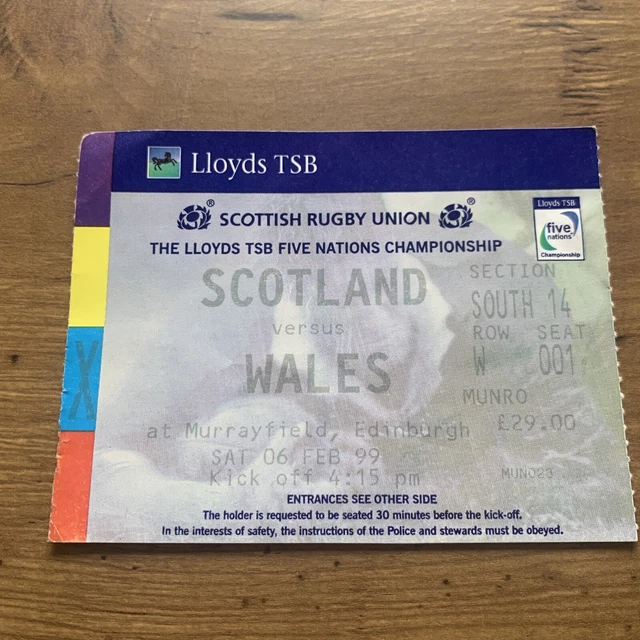 SCOTLAND V WALES match ticket 1999 £2.00 - PicClick UK