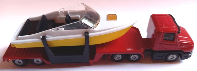 SIKU 1613 TIEFLADER mit Boot LKW rot schwarz Boot weiß gelb schwarz rar sehr gut EUR 10,50 ...