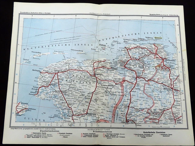 RAILWAY MAP OF Germany Oldenburg Saxony German Rail Plan Antique ...