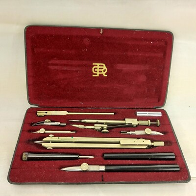 VINTAGE ENGINEERING DRAWING Tools Kit Drafting Antique Protractor ...