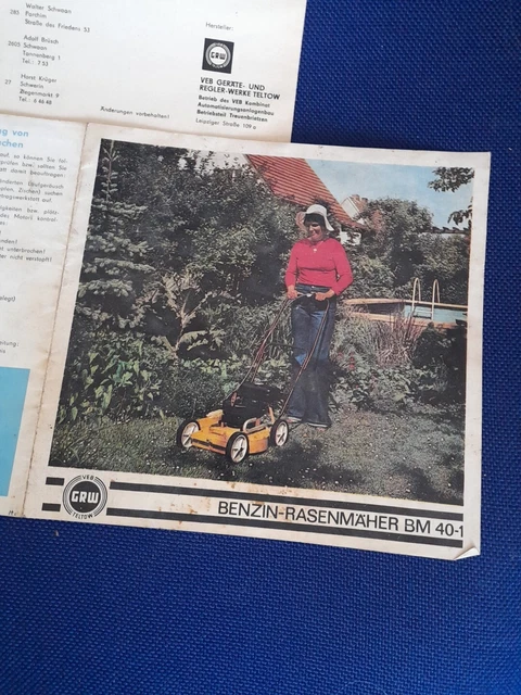 ALTE BEDIENANLEITUNG RASENMÄHER BM 40-1 mit Garantieschein 1980 Konsum ...