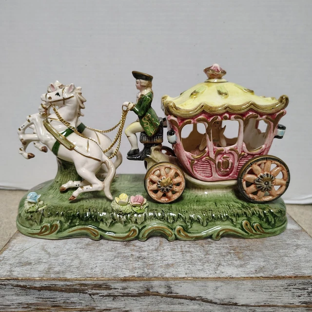 CAPODIMONTE PORCELAIN HORSE Drawn Carriage with Driver and Lady ...