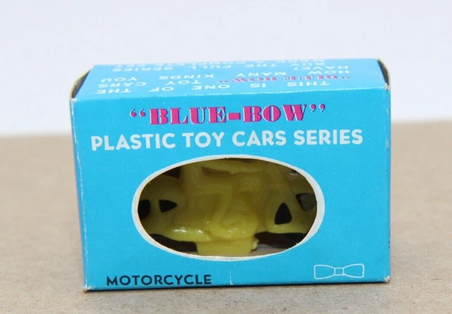 VINTAGE BLUE-BOW PLASTIC Toy Car Series Yellow Motorcycle In Box $7.50 ...