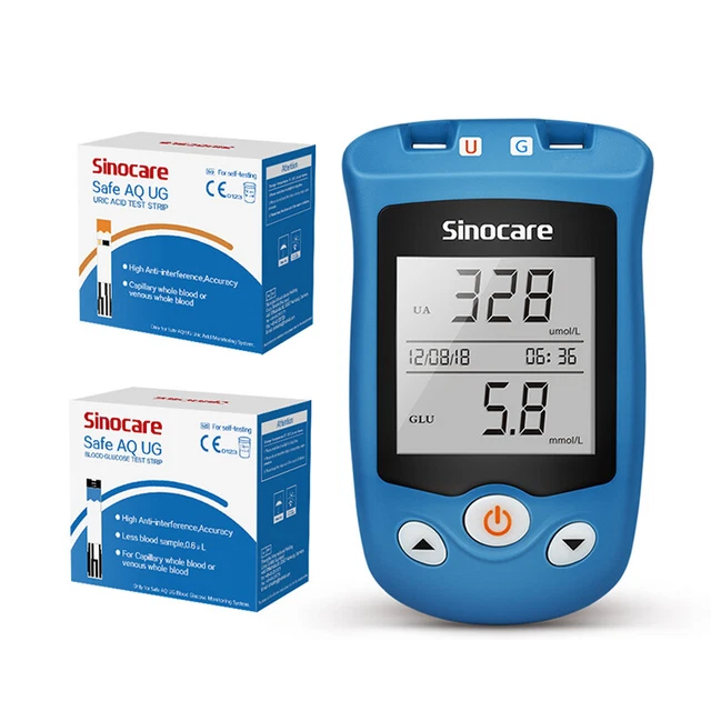 SINOCARE BLOOD GLUCOSE Uric Acid Meter 50 Diabetic Sugar Gout Test ...