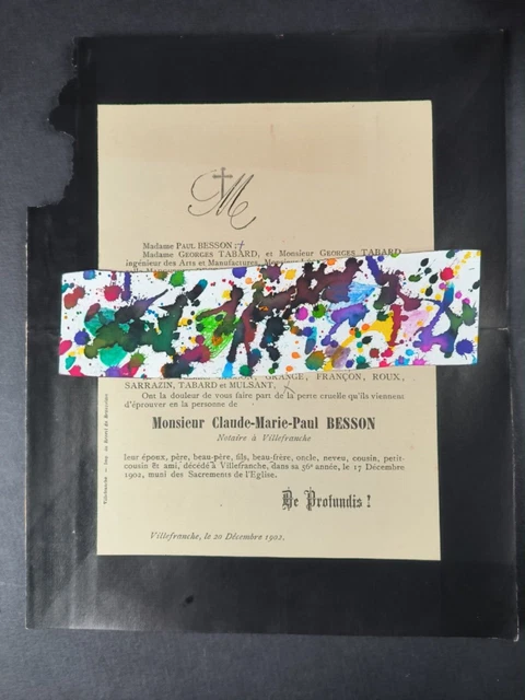 FAIRE-PART DÉCÈS, CLAUDE Marie Paul besson, 1847-1902, Villefranche ...