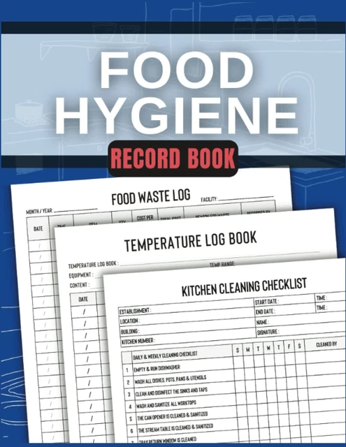 FOOD HYGIENE RECORD Book: Temperature, Kitchen Cleaning Checklist and ...