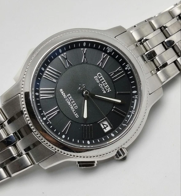 RARE MONTRE CITIZEN Exceed H111 radio solaire titane cadran noir légère ...