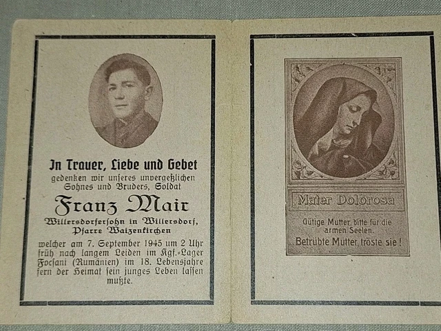 WW2 GERMAN DEATH Card Russian POW Camp in Romania September 1945 £4.00 ...