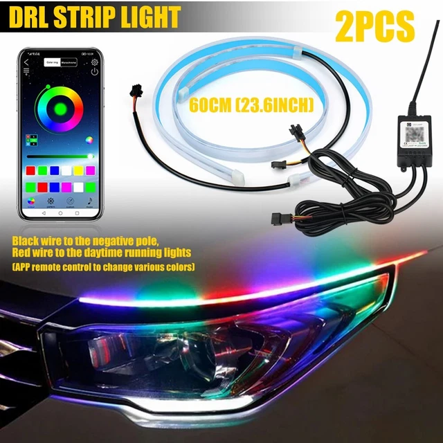 LED SWITCHBACK DRL Tube Light Amber Sequential Turn Signal APP Control ...