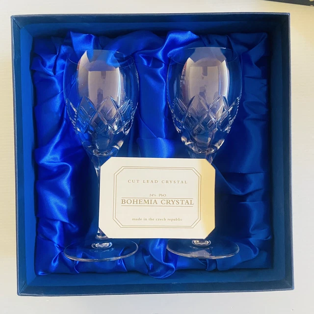 BOHEMIA 24% PBO Lead Crystal 2 Piece Wine Glass Set - Made Czech Republic $39.95 - PicClick AU