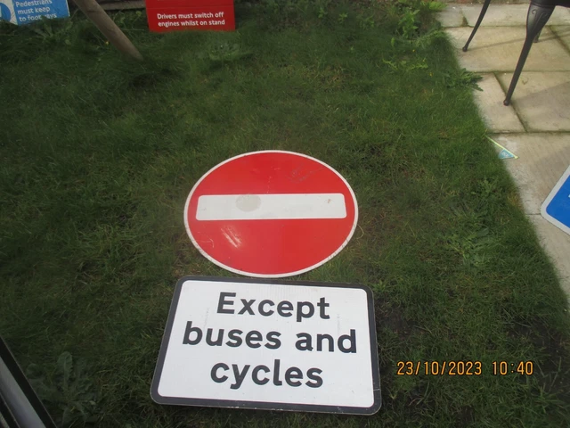 ORIGINAL USED LONDON transport sign no entry except busses and cycles ...
