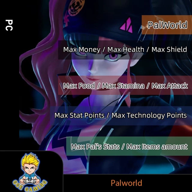 PALWORLD (PC)-MAX MONEY/HEALTH/SHIELD/STAMINA/ATTACK/STAT@TECH pts ...