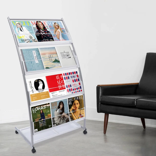 FLOOR-STANDING MAGAZINE NEWSPAPER Rack 4-Tier Brochure Display Stand ...