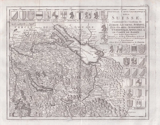 SUISSE BODENSEE LAC De Constance Carte Map Carte Gravure sur Cuivre ...