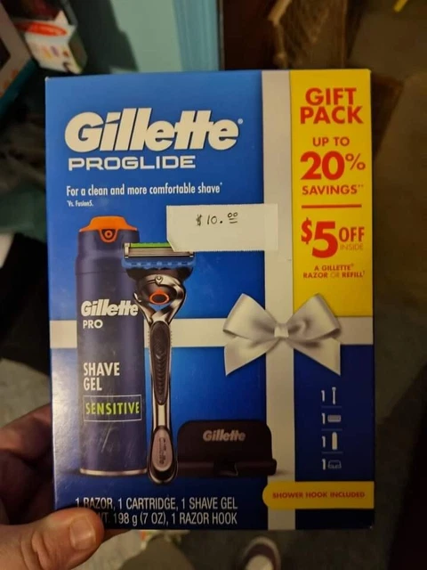 GILLETTE PROGLIDE SENSITIVE Kit One 5-Blade Razor, 1 Hook, 7oz Shave ...