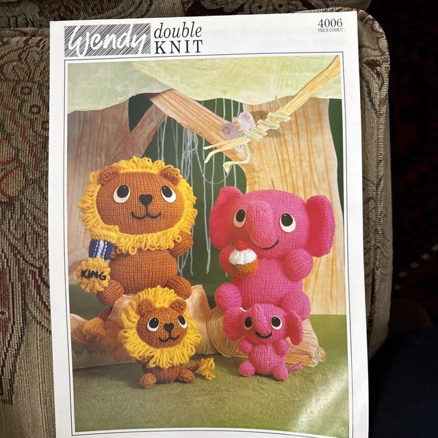 WENDY 4006 KNITTING pattern baby DK lion & elephant toy figures in 2 ...