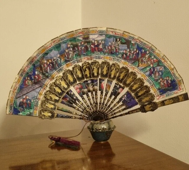 THOUSAND FACE MANDARIN Fan Mid-19Th Century Cinese Ventaglio Antico ...