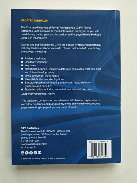 CIPP THE PAYROLL Reference Book 2025-2026 Tax Year Paperback £19.99 ...