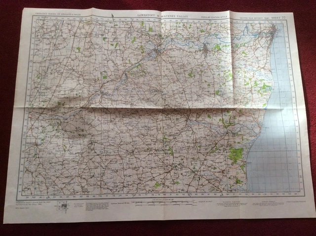 ORIGINAL WW2 1942 British Military Issue Map Lowestoft & Waveney, Sheet ...