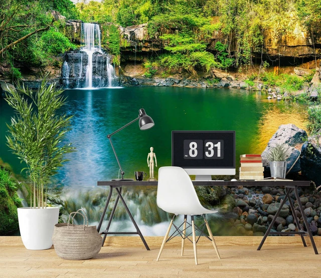 3D WATERFALL LAKE Trees 34352NA Wallpaper Wall Murals Removable ...