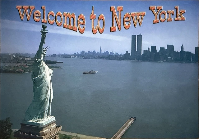 VTG NEW YORK City Postcard Statue of Liberty Twin Towers Skyline ...