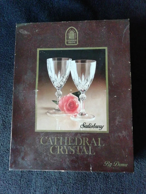 6 SALISBURY CATHEDRAL Crystal Wine Glasses in Original Box. 24% Lead ...