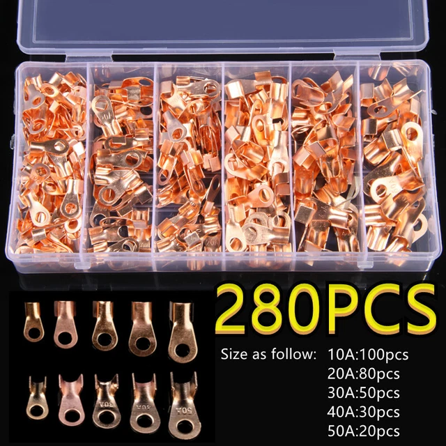 280X 10A-50A COPPER Tube Soldered Open Lugs OT Terminals Wire Cable ...