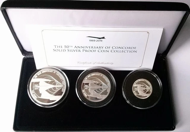 ALDERNEY 2019 CONCORDE First Flight Coin Set Cased Silver Proof (3 ...