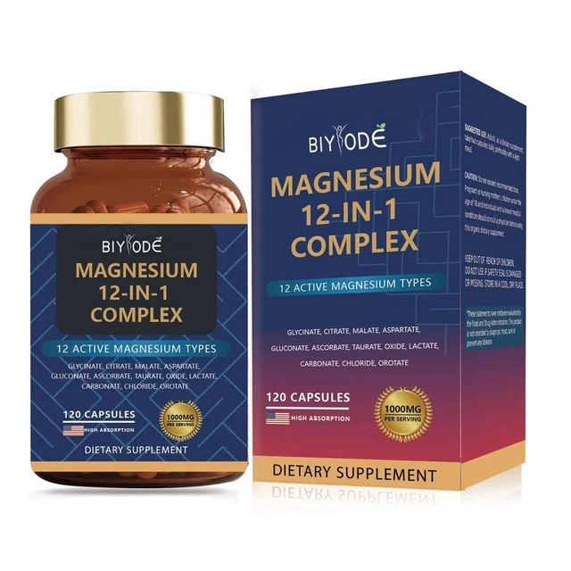 MAGNESIUM 12 IN 1 Complex Glycinate Capsules Magnesium Supplements 120 ...