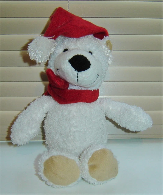 10& KINDER POLAR Bear In Red Santa Hat & Scarf Christmas Soft Toy Plush ...