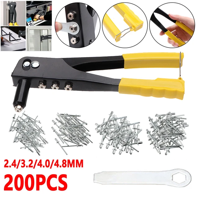 HEAVY DUTY RIVETER Set,Pop Rivet Gun and 200Pcs Blind Rivets Assortment ...